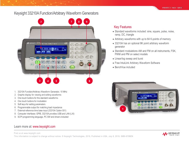 33210A/20A/50A Function/Arbitrary Waveform Generators PDF Asset Page | Keysight
